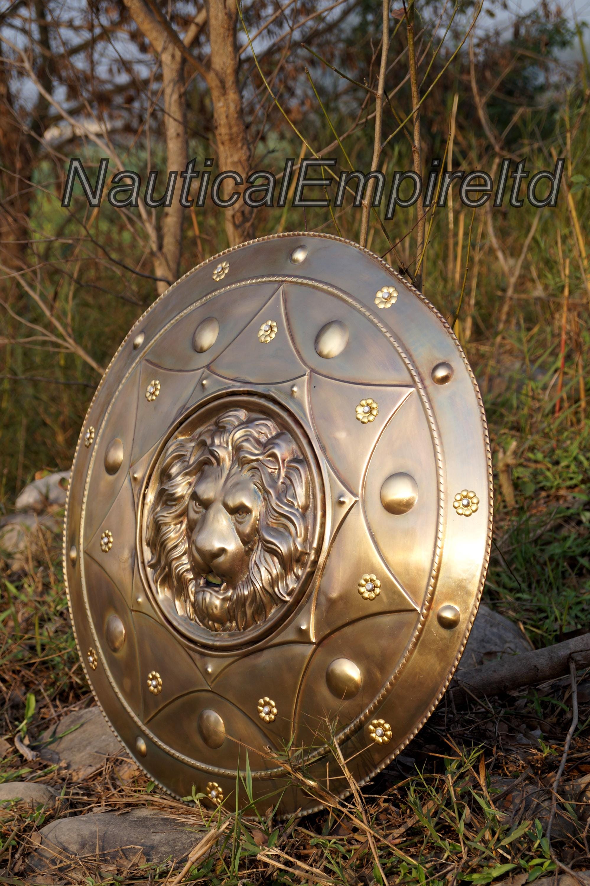 Medieval Lion Shield Wall Décor – Handcrafted Brass Shield With 3D Lion ...