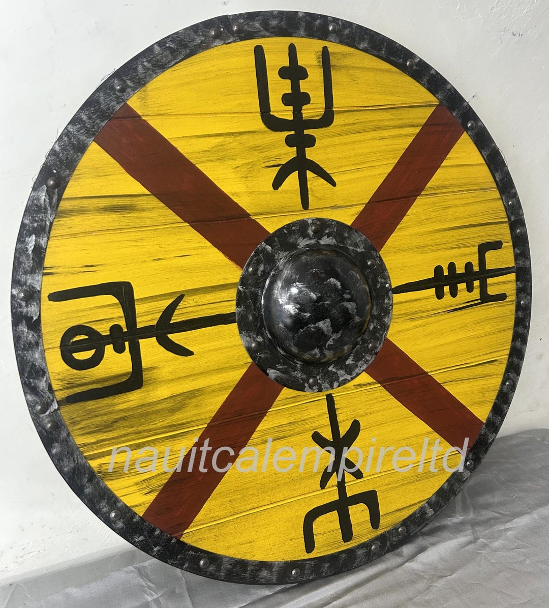 Medieval Wooden Runic Symbol Round Yellow Shield for Cosplay and Wall ...