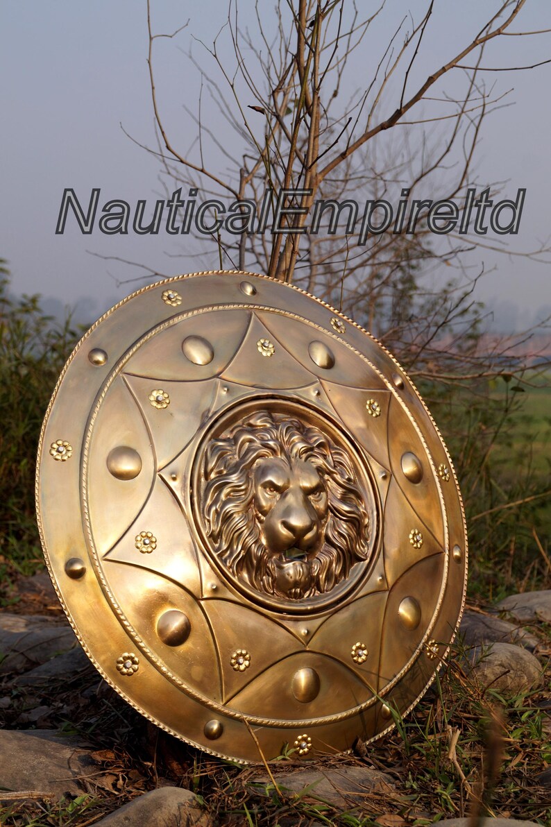 Medieval Lion Shield Wall Décor – Handcrafted Brass Shield With 3D Lion ...