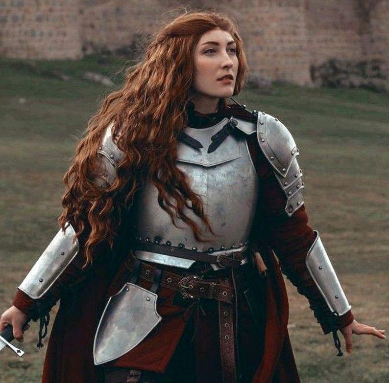 Royal Valkyrie Full Body Female Knight Armor With Red Cape Women Battle ...