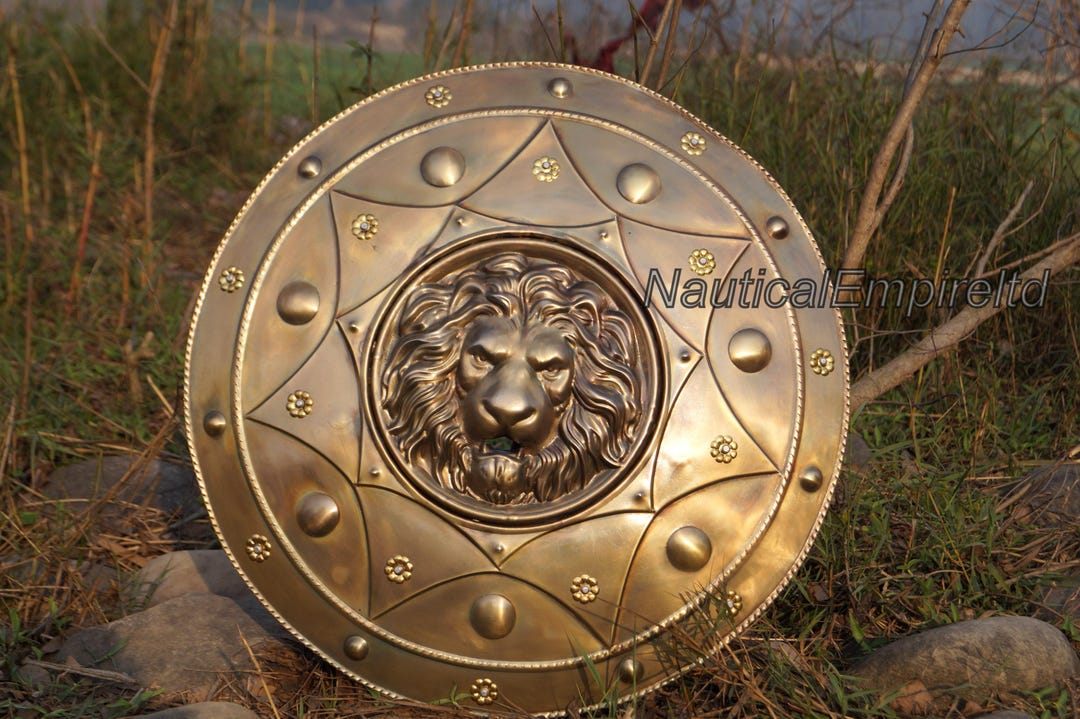 Medieval Lion Shield Wall Décor – Handcrafted Brass Shield With 3D Lion ...