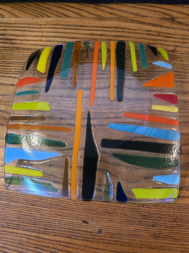 Clear Glass Plate Fused With Rainbow Colors - Etsy