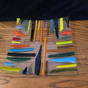 Clear Glass Plate Fused With Rainbow Colors - Etsy