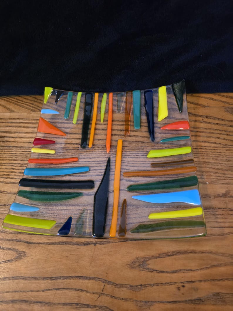 Clear Glass Plate Fused With Rainbow Colors - Etsy