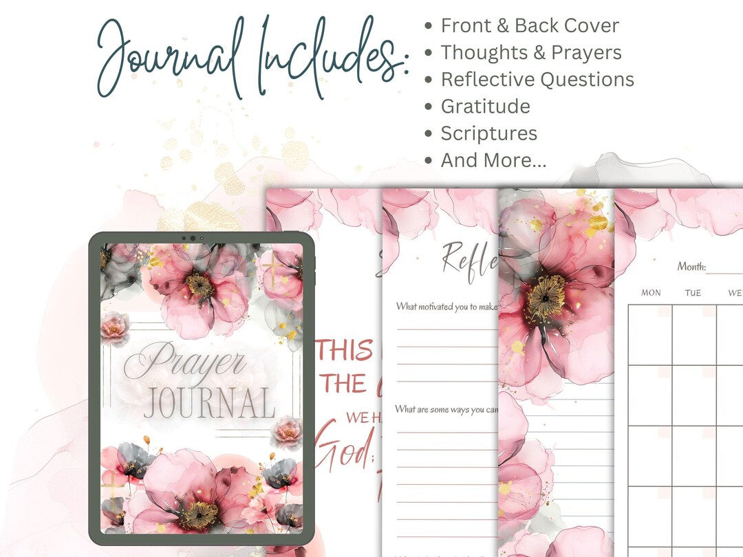 Pink Floral Printable Prayer Journal, Digital Hyperlinked Prayer ...