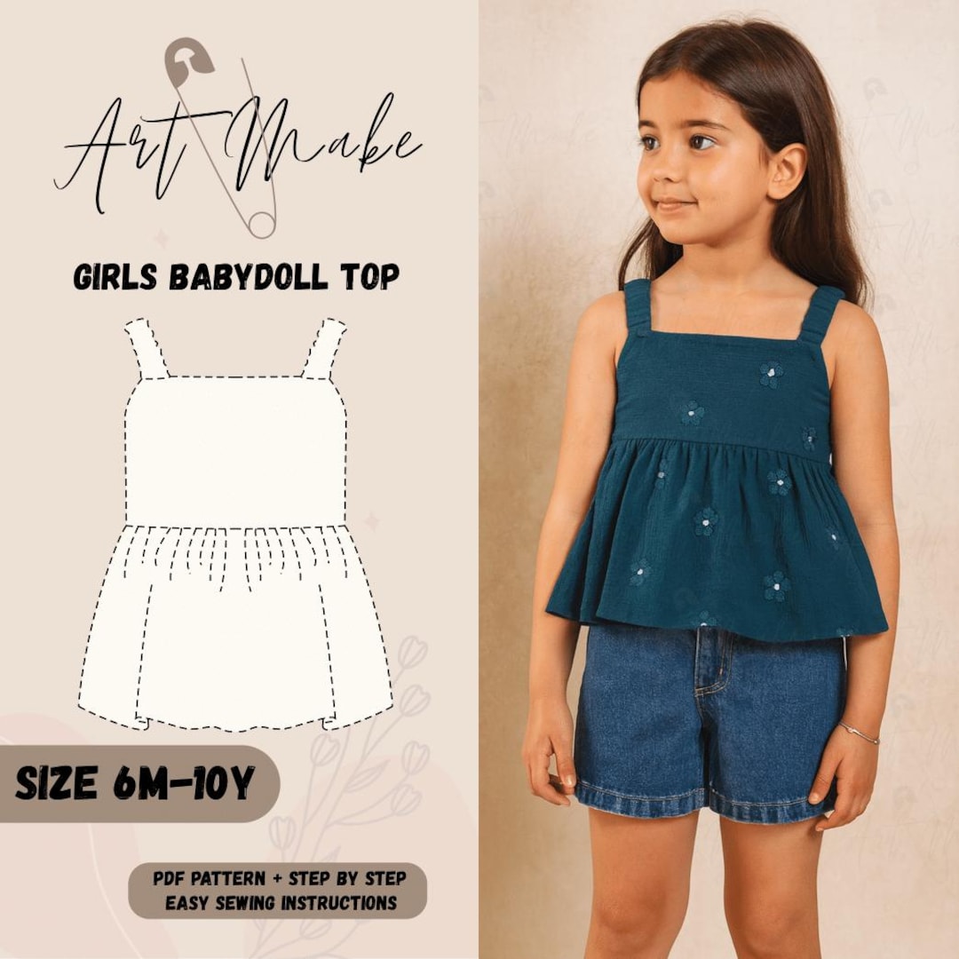 Girls Top Sewing Pattern, Baby Doll Blouse PDF, Easy Beginner Pattern ...