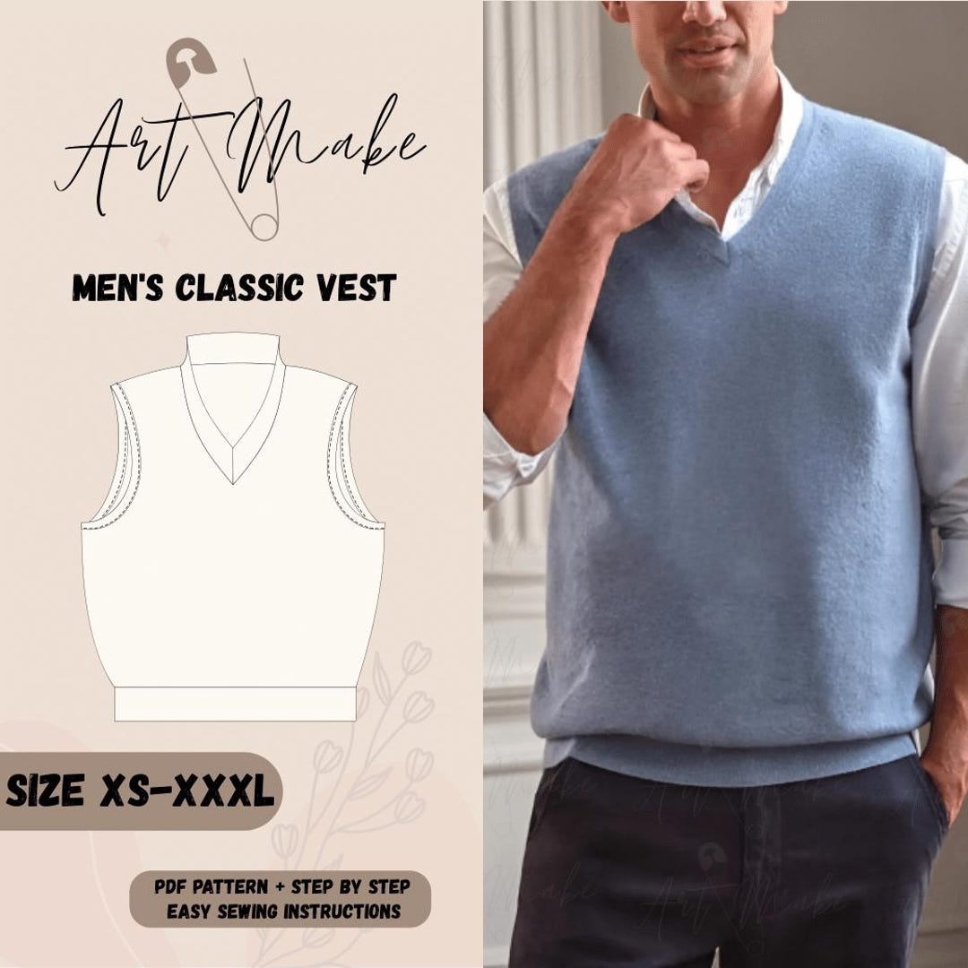 Men's Vest Sewing Pattern PDF | Waistcoat Pattern for Men Xs-xxxl ...