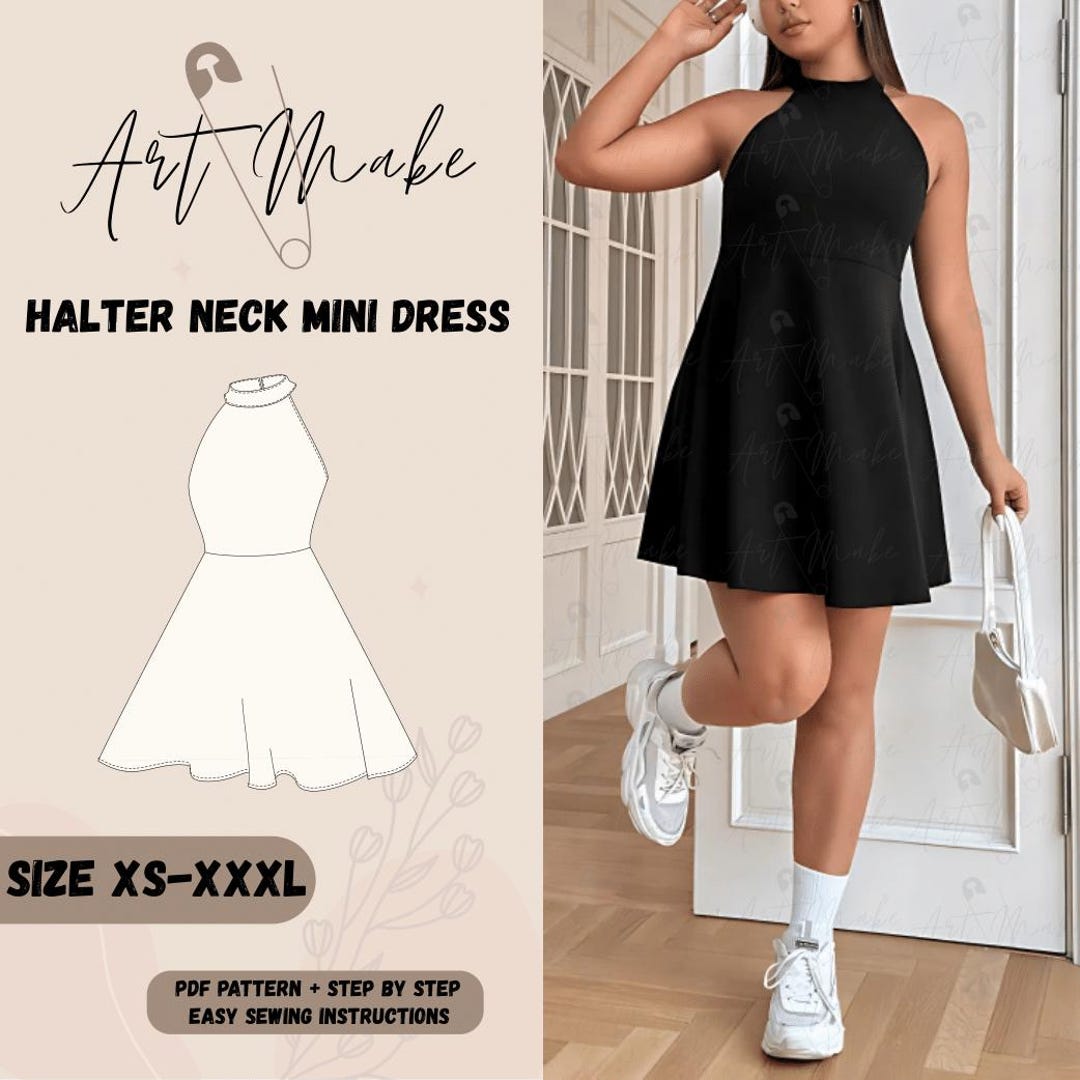 Halter Neck Dress Sewing Pattern | Mini Dress Pattern | PDF Pattern ...