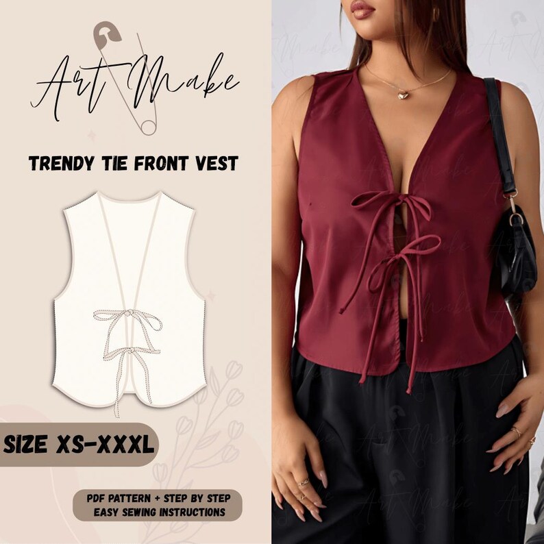 Tie Front Vest Sewing Pattern PDF | Beginner Friendly Women’s Top | Xs ...