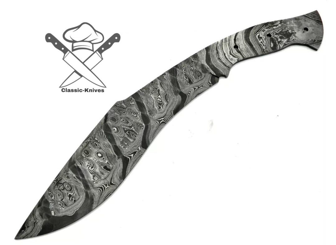 Custom Handmade Damascus Steel Kukri Knife Blank Blade, Full Tang Kukri ...