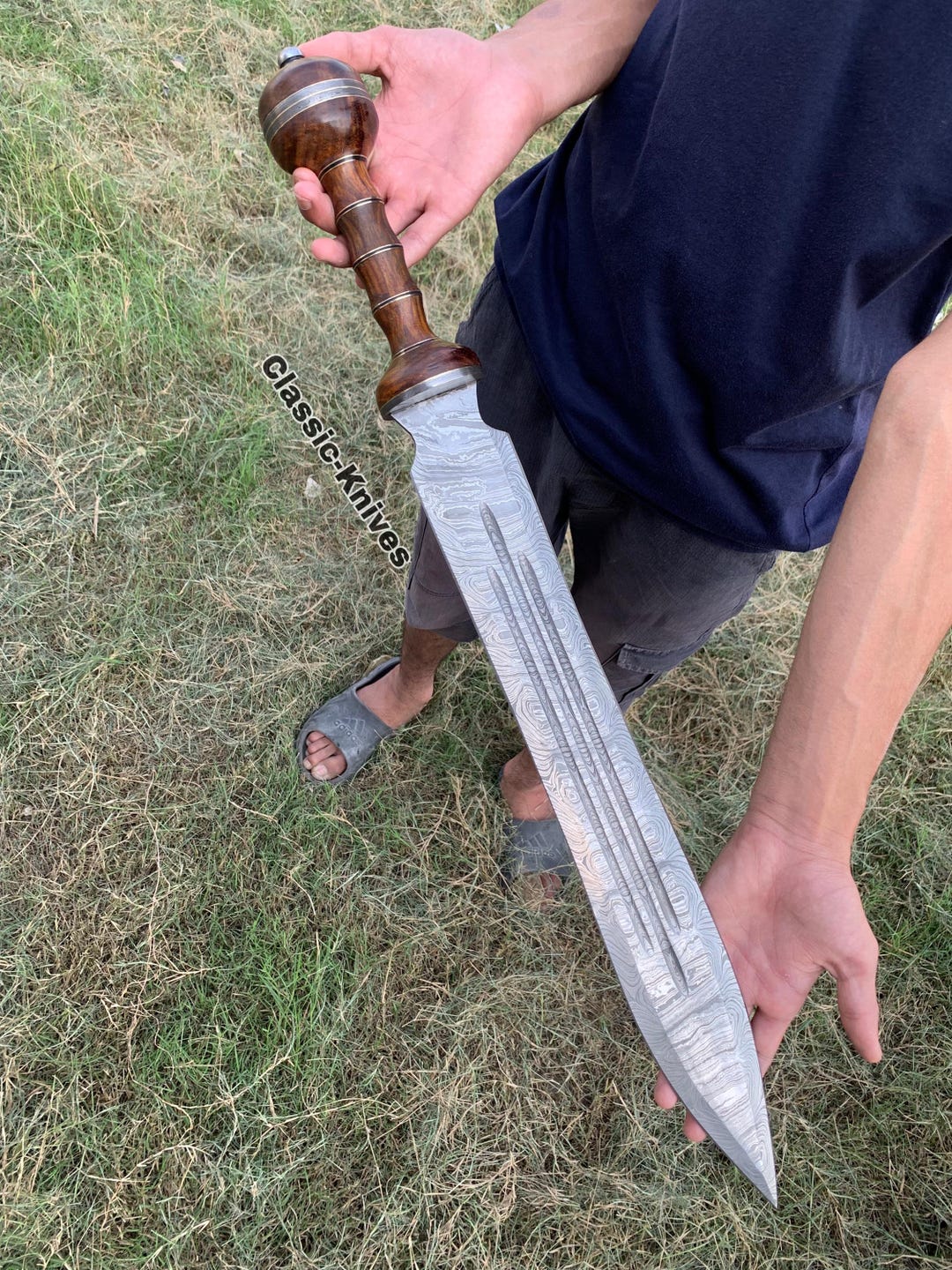 30'' Custom Hand Forged Damascus Steel Gladiator Sword, Roman Gladius ...