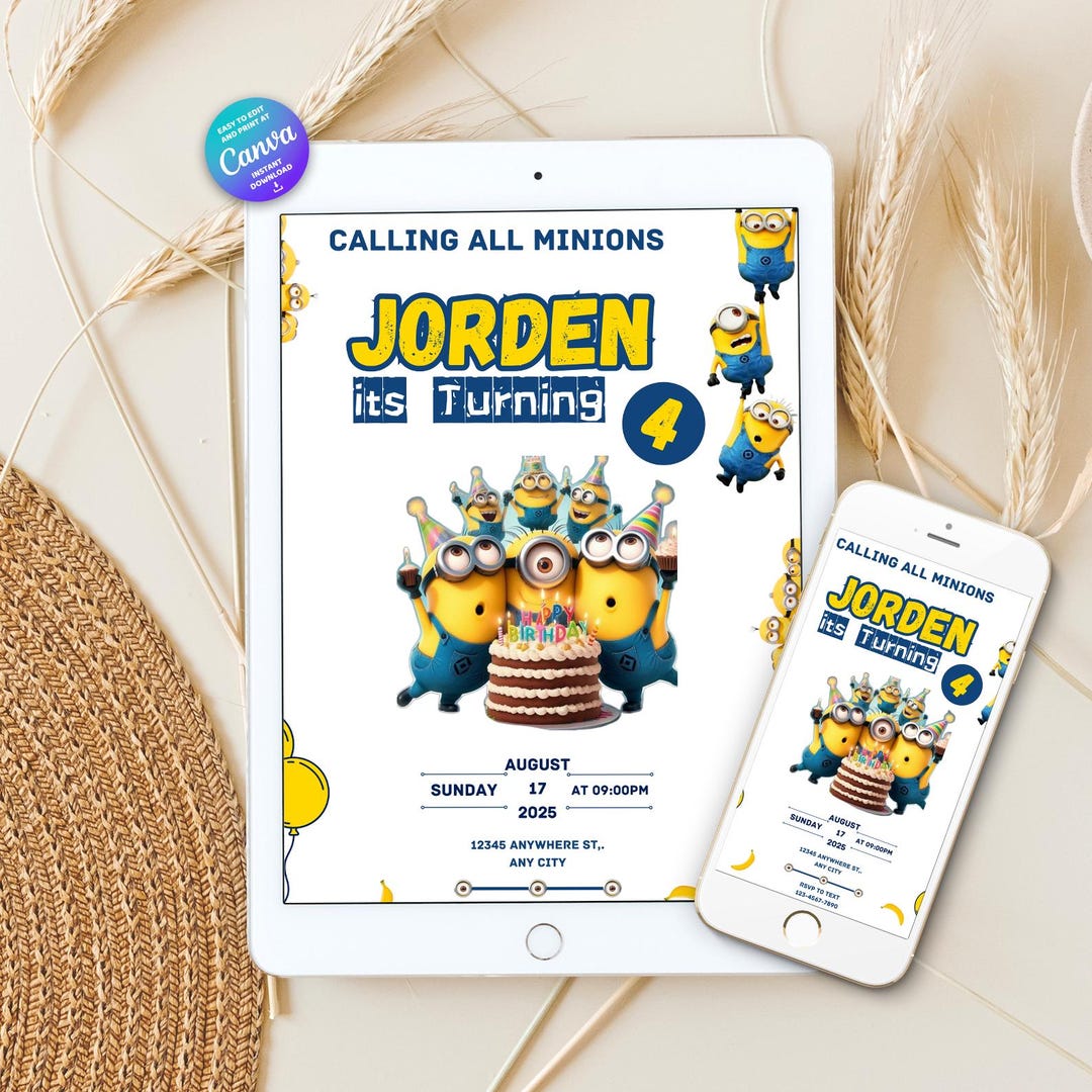 Celebrate Minions Birthday | Minions Kids Party Canva Template - Etsy