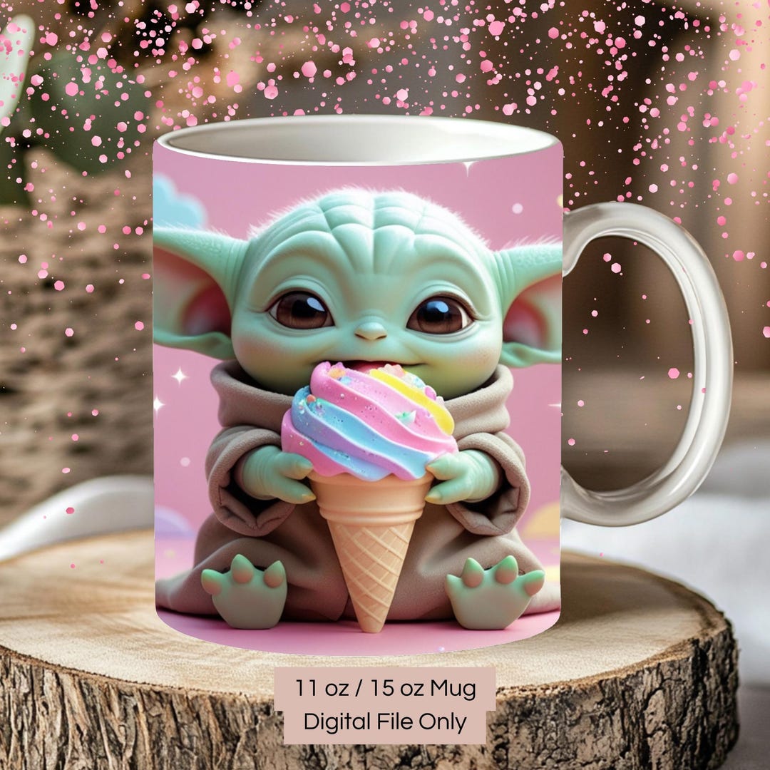 3D Cute Baby Yoda ice cream Mug Wrap, 3D Stitch Mug Wrap Sublimation ...