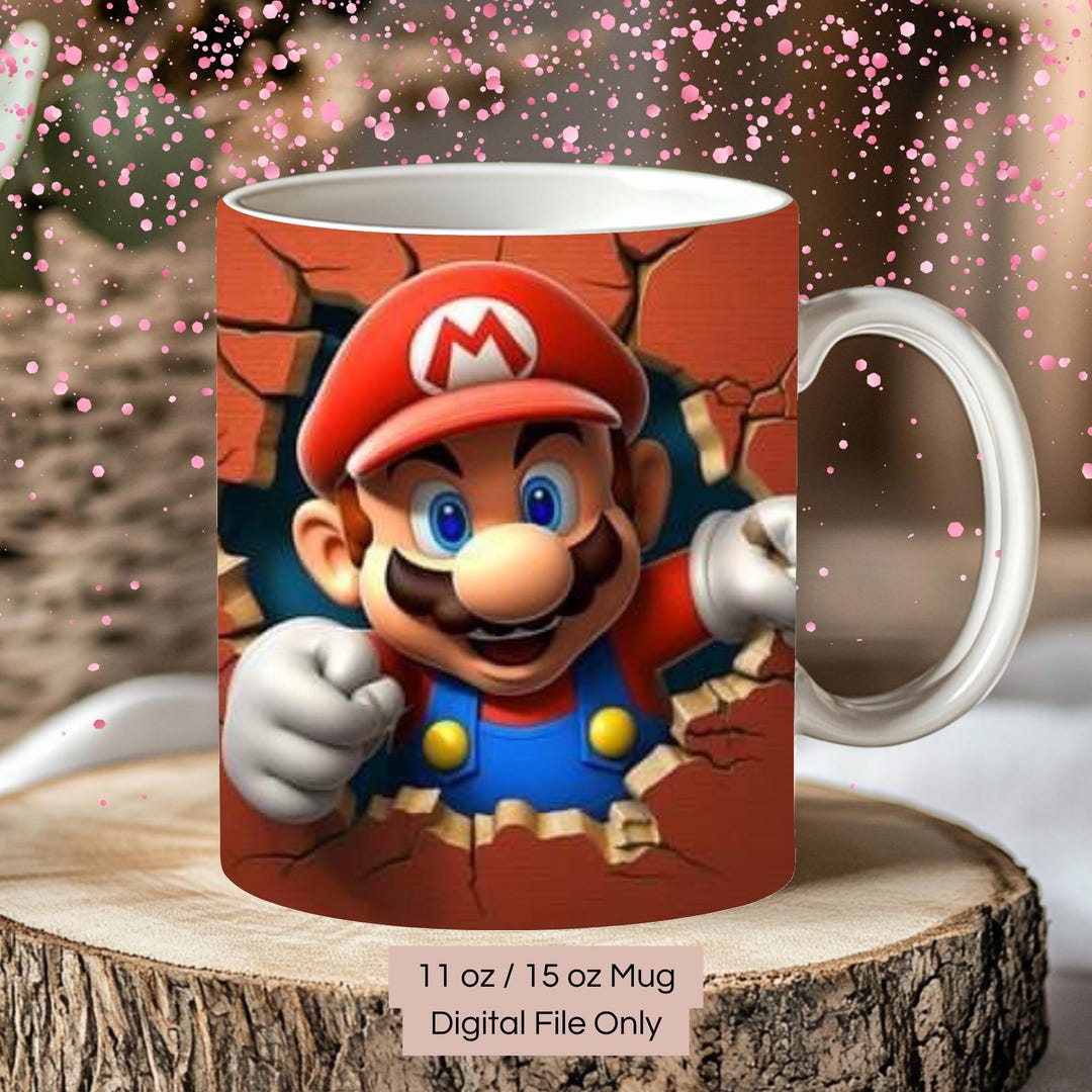 3D Effect Super Mario Mug Wrap, 11oz & 15oz Mug Template, Mug ...