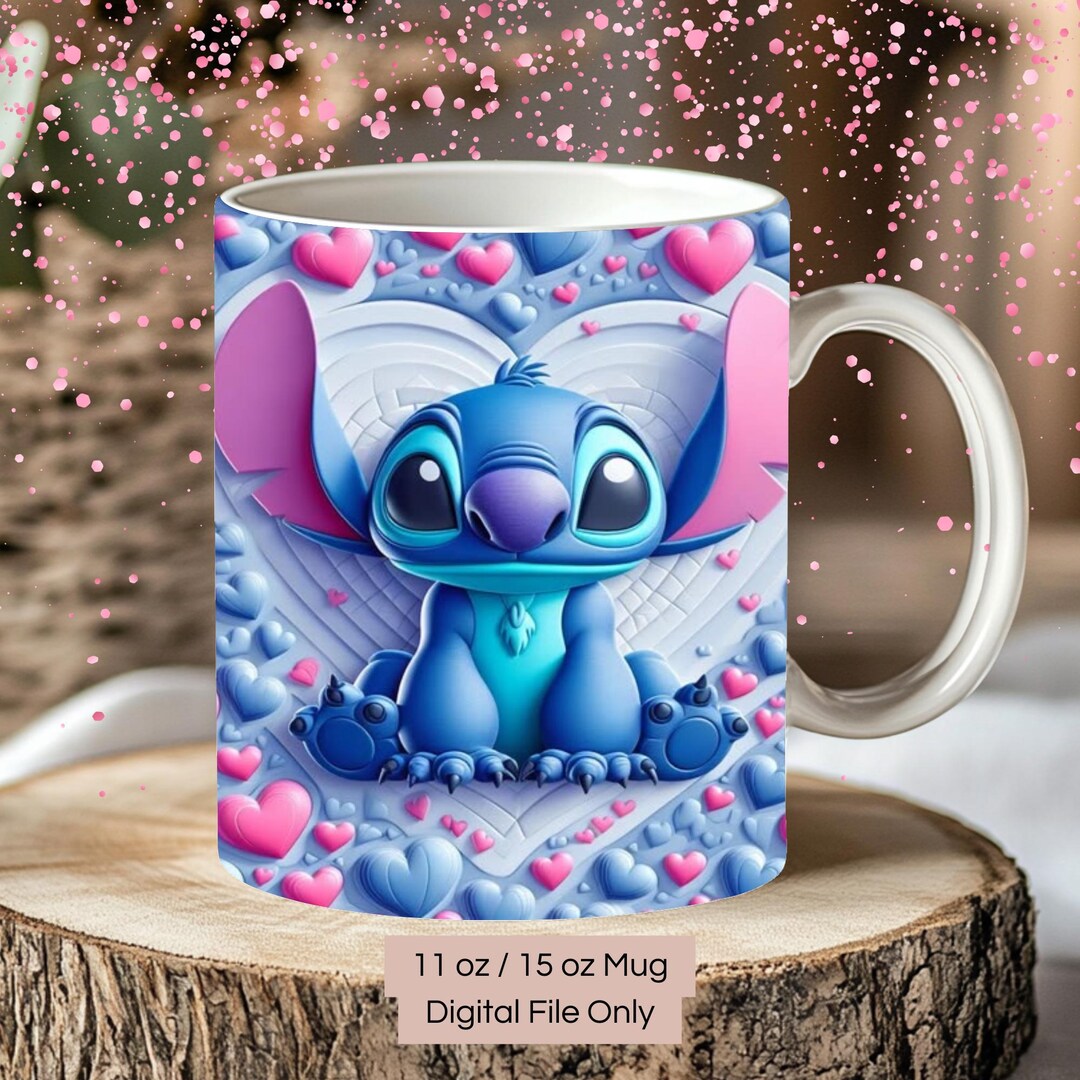 3D Cute Stitch Mug Design, Stitch Mug Wrap Sublimation Design Png, 11oz ...