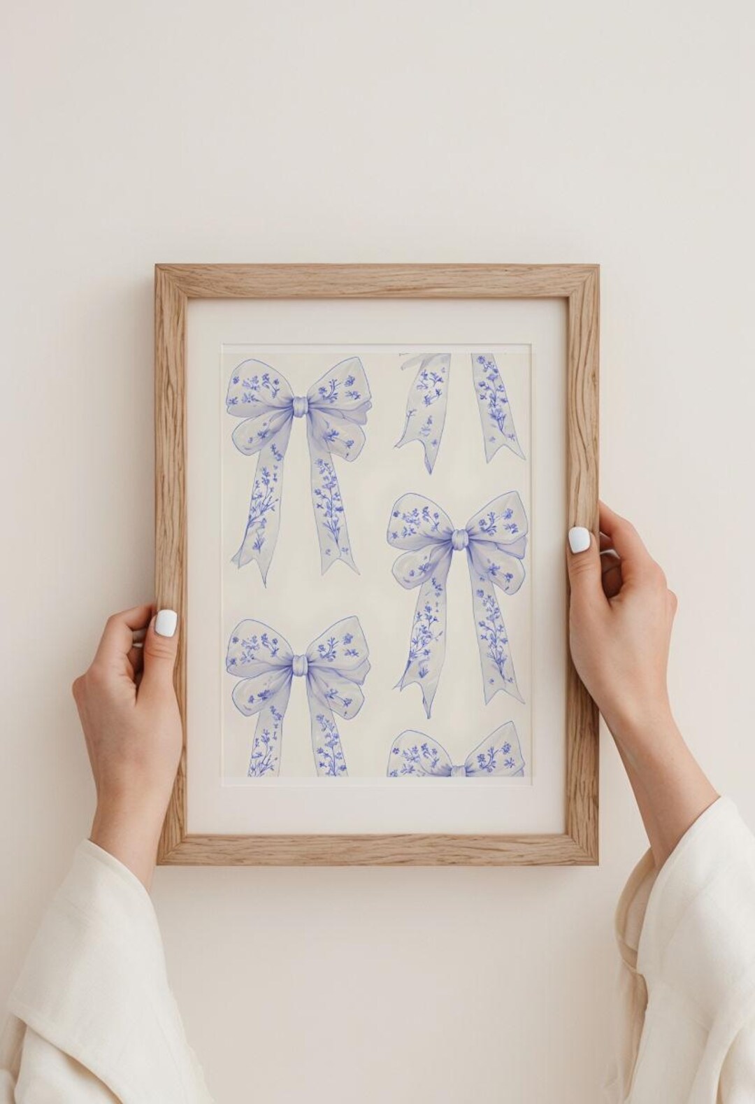 Chinoiserie Blue White Bows Wall Art Wall Art Print Coquette Room Decor ...