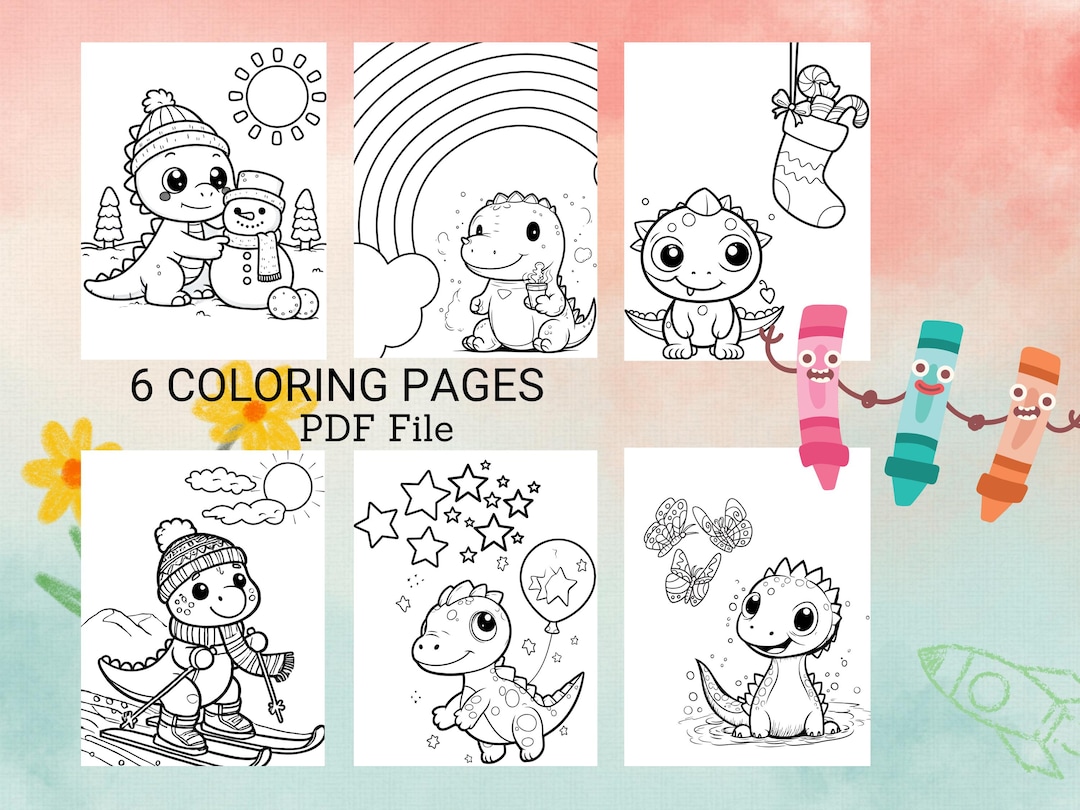 Dinosaurs - 6 Coloring Pages - PDF File - Etsy
