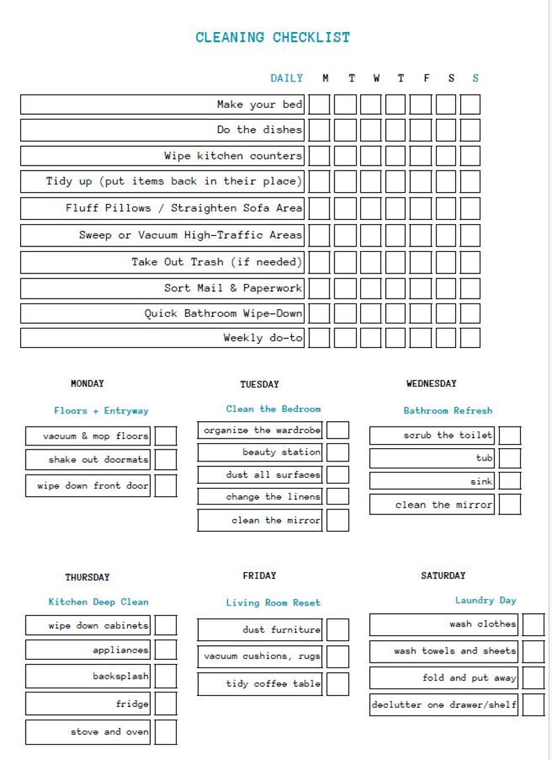 Weekly Cleaning Schedule | Printable PDF | One-page Weekly Cleaning Planner | Instant Digital ...
