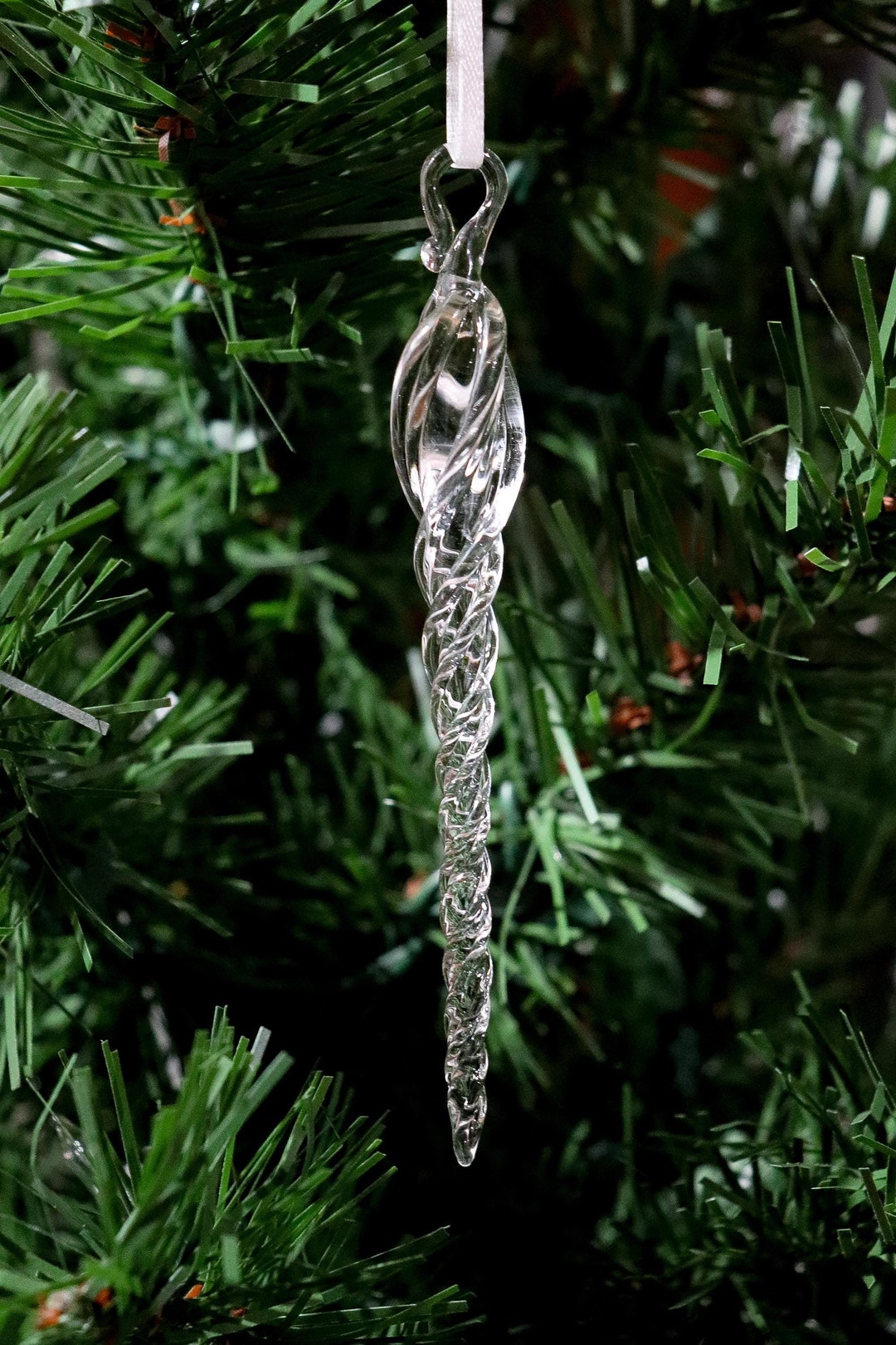 Icicle Ornament Christmas Clear Glass Handmade Artisan - Etsy