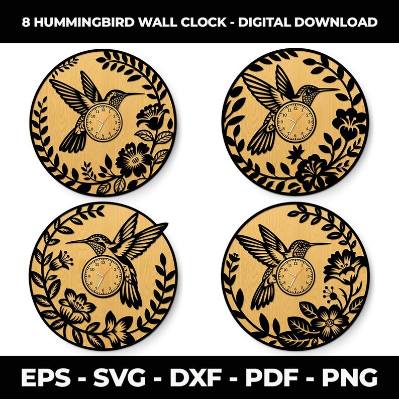8 Hummingbird Clock SVG Bundle | Laser Cut Wall Clock SVG | Digital ...