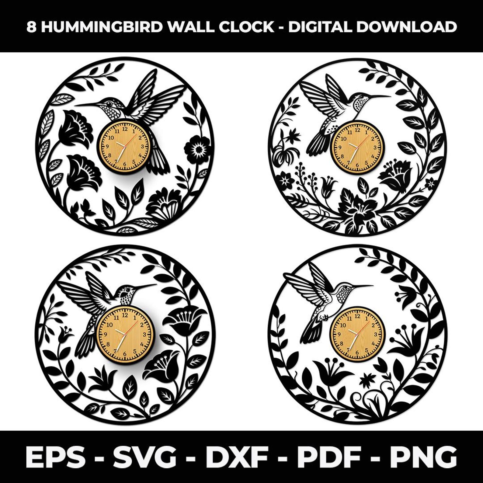 8 Hummingbird Clock SVG Bundle | Laser Cut Wall Clock SVG | Digital ...