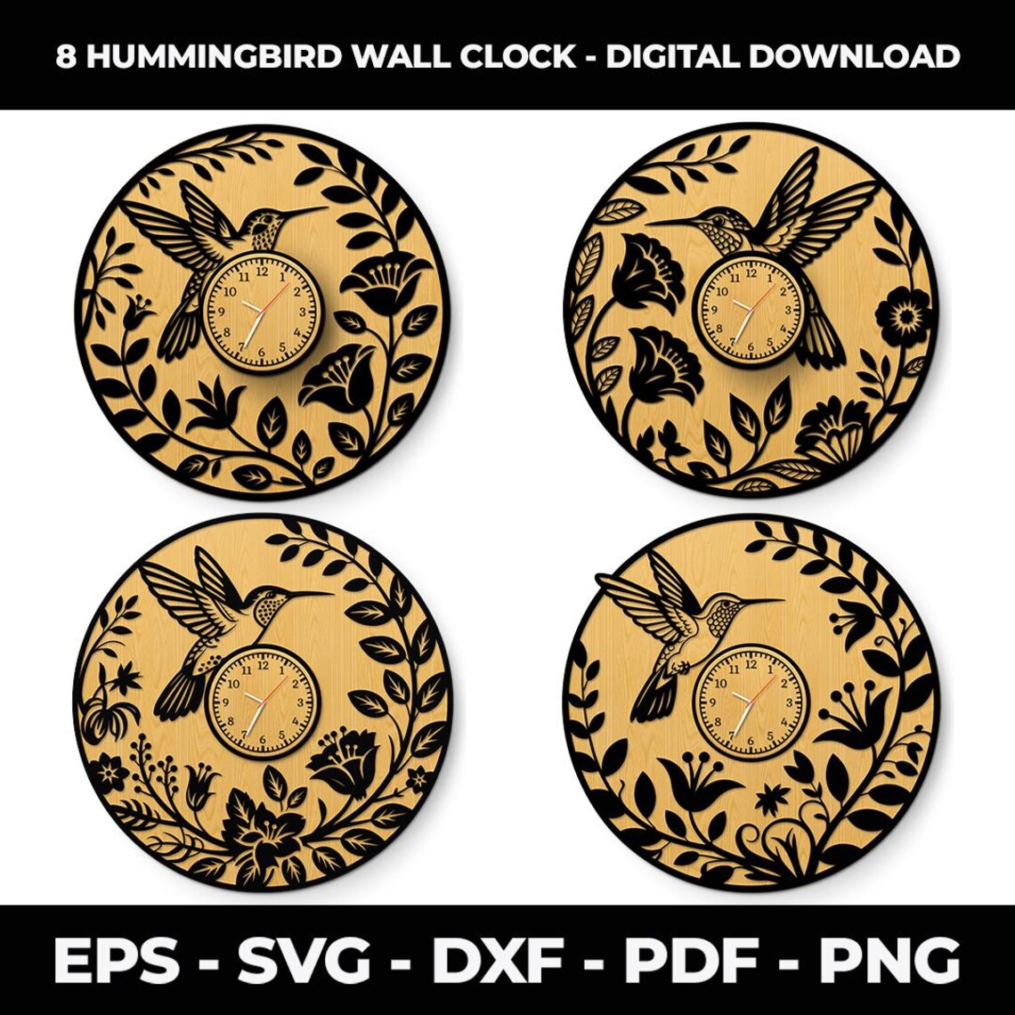 8 Hummingbird Clock SVG Bundle | Laser Cut Wall Clock SVG | Digital ...
