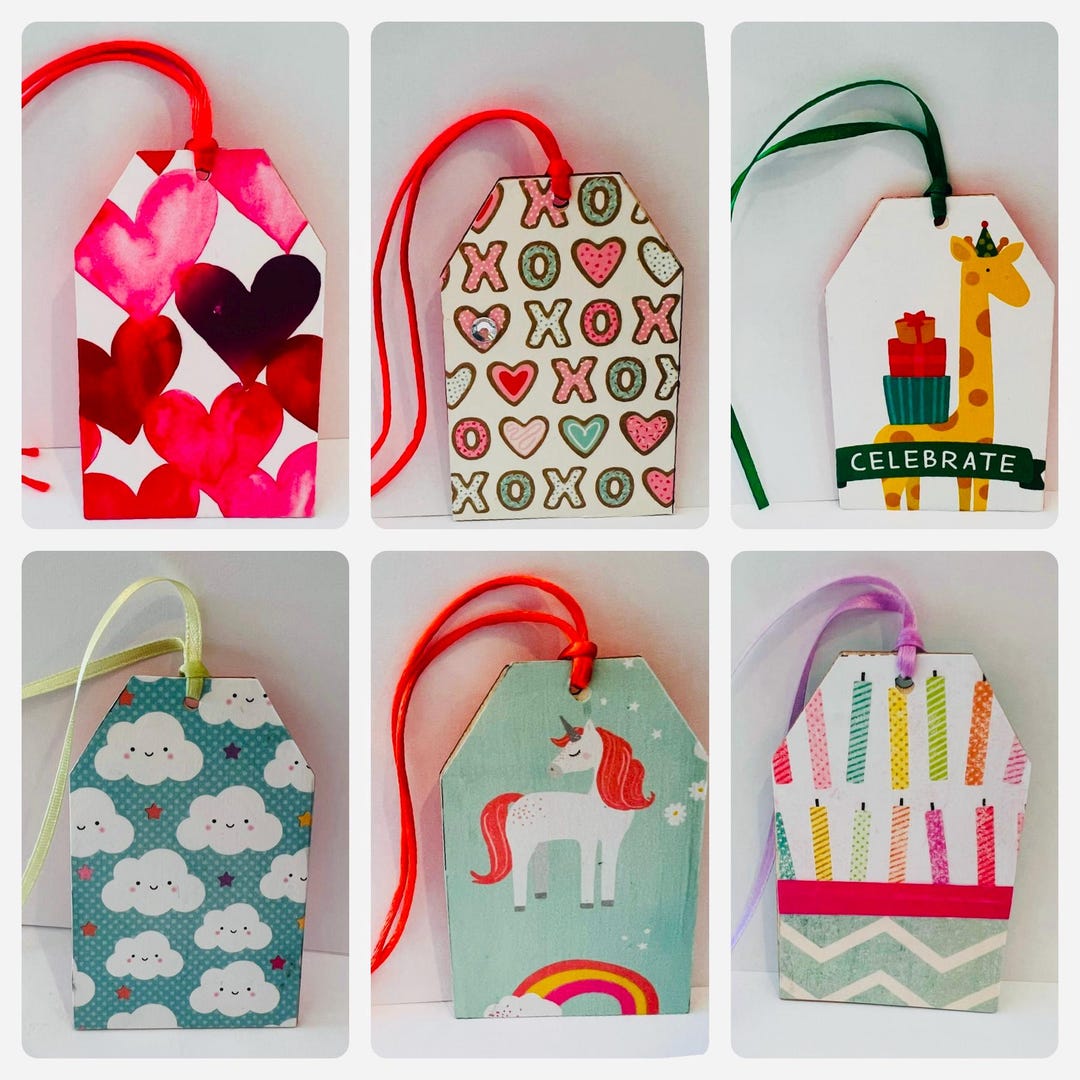 Decoupaged Wooden Gift Tags With Ribbon Handmade - Etsy