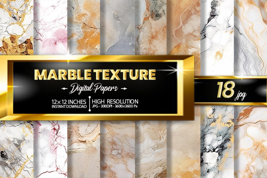 Marble Texture Digital Paper Pack, 18 JPG Luxury Gold Vein Marble ...