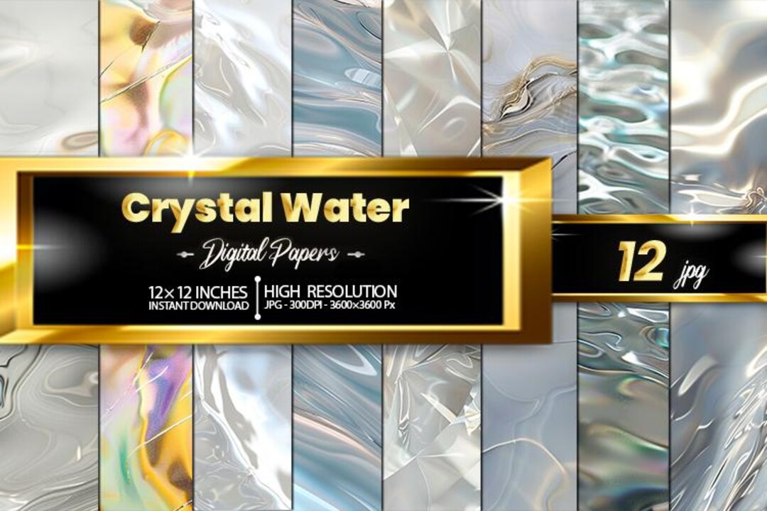 Crystal Water Digital Paper Pack, 12 JPG Water Ripple and Crystal ...