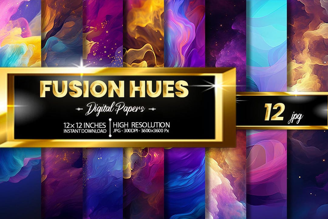 Fusion Hues Digital Paper Pack, 12 JPG Abstract Color Backgrounds ...