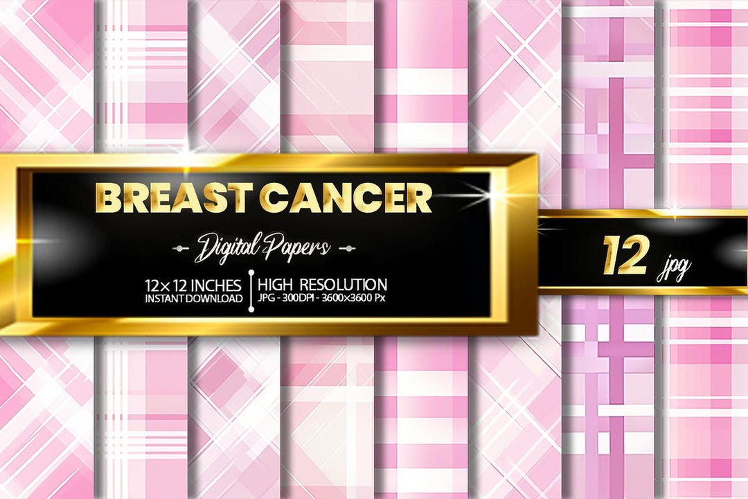 Breast Cancer Digital Paper Pack, 12 JPG Pink Ribbon Backgrounds ...