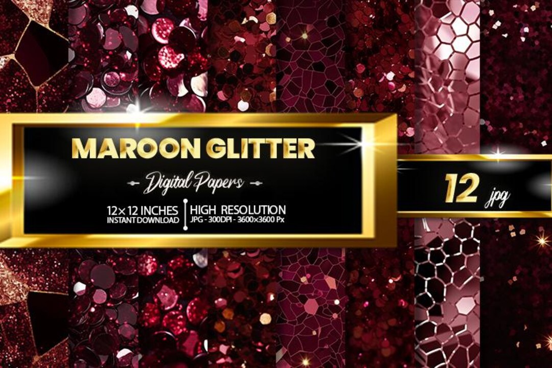 Maroon Glitter Digital Paper Pack, 12 JPG Sparkle Backgrounds, Luxury ...