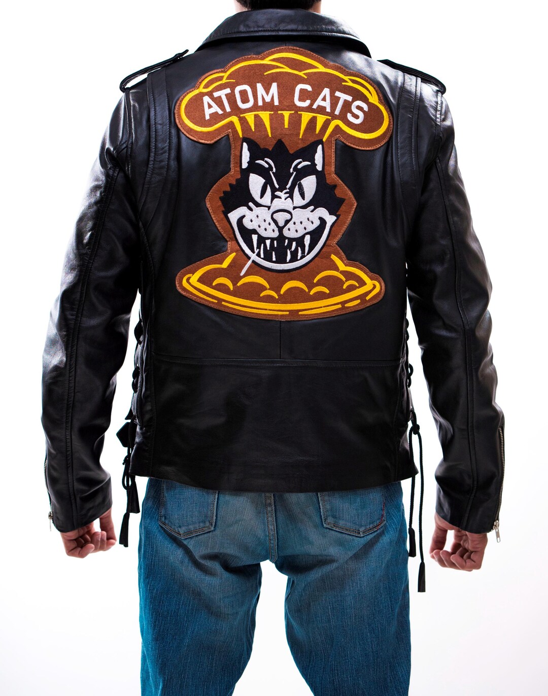 Black Atom / Cats Fallout 4 Leather Jacket | Sheepskin Gaming Patch ...