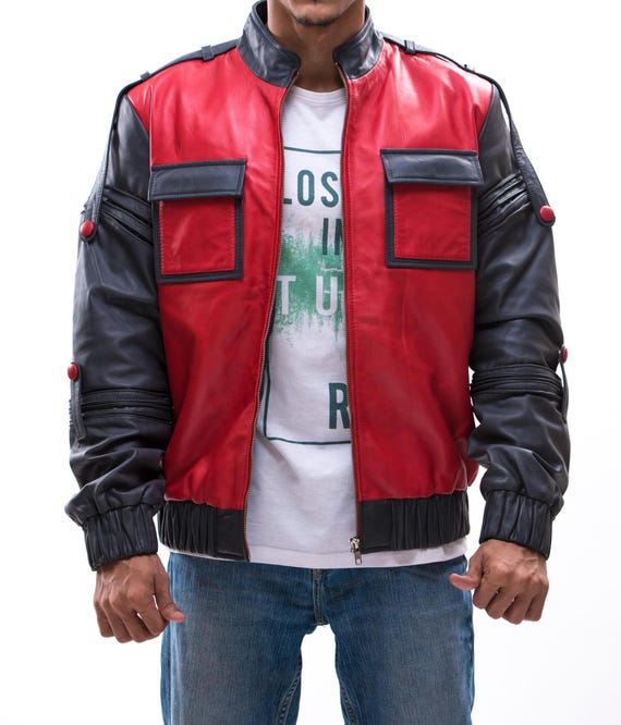 Faux Leather Jacket Marty McFly BTTF Superhero Jacket | Red & Gray Faux ...