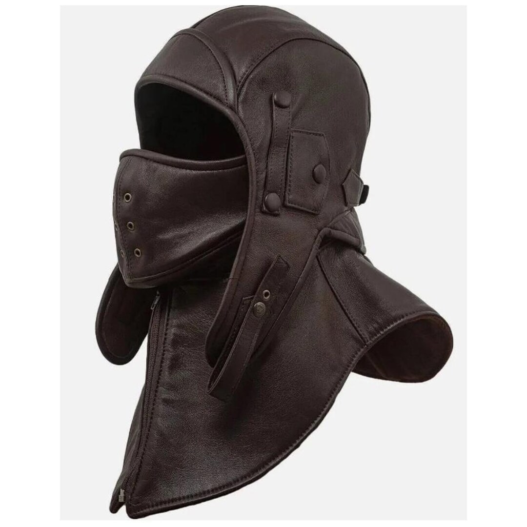 100% Real BROWN Leather Aviator Pilot Cap With Detachable Face Cover ...
