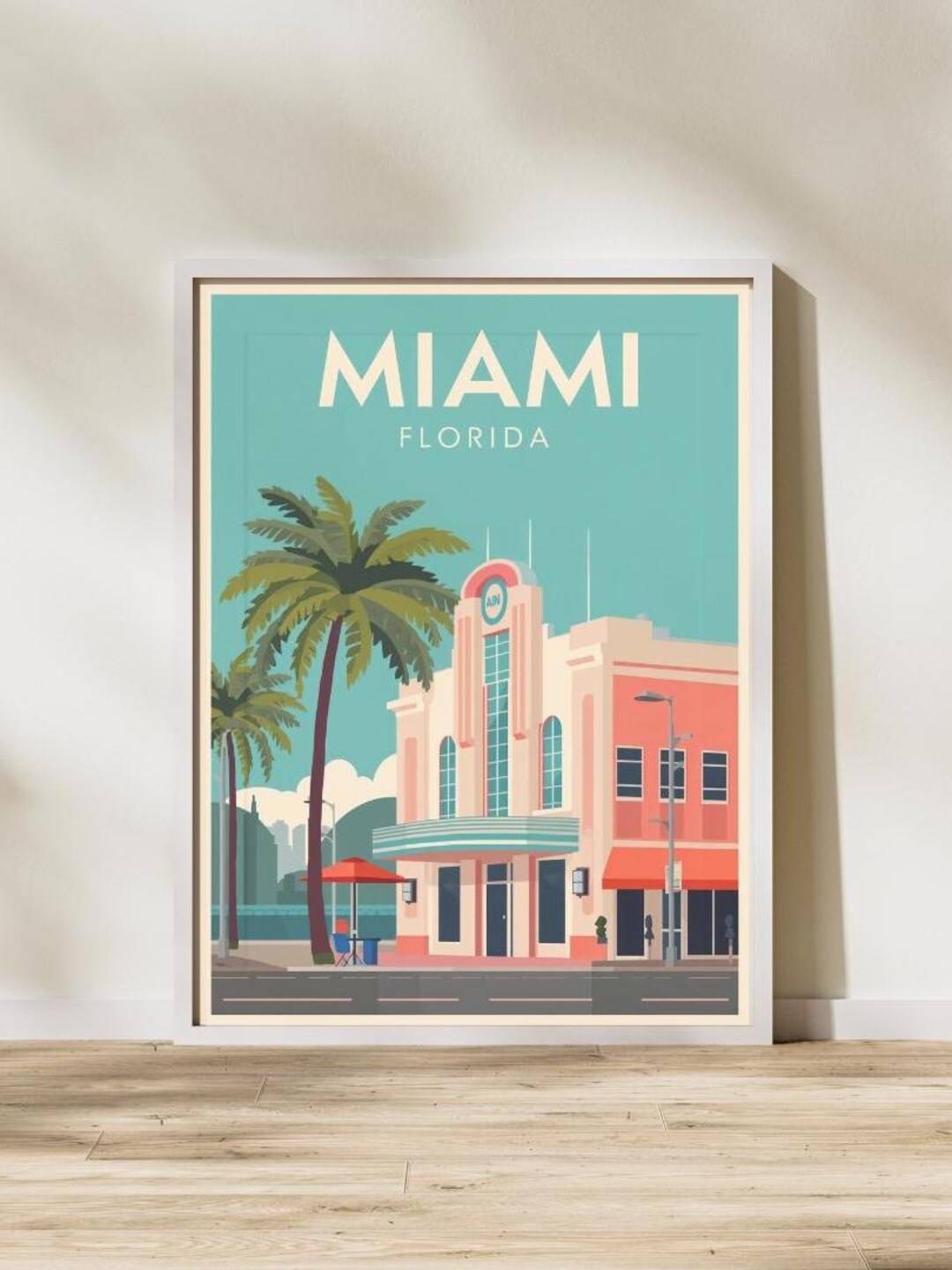 Miami Art Deco Travel Poster: Vintage Florida Art Print - Etsy