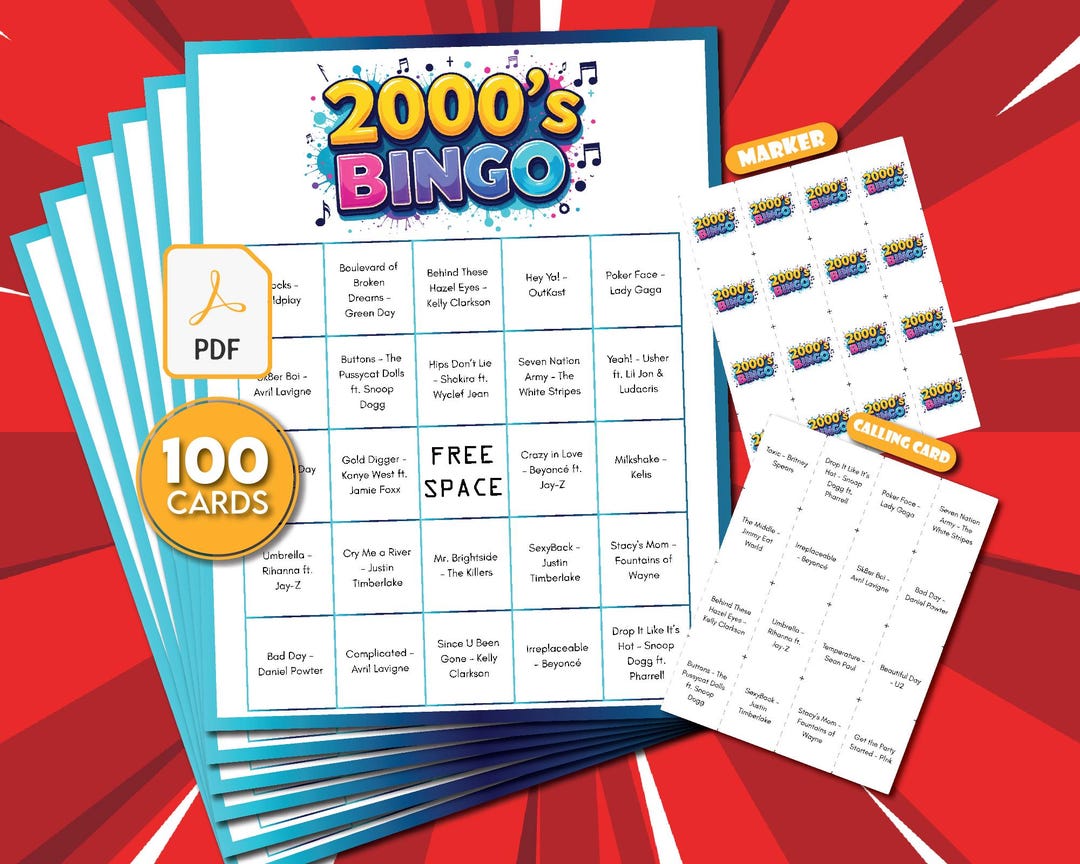 2000s Music Bingo, Printable Music Game, Party Game, Millennium 2000s ...