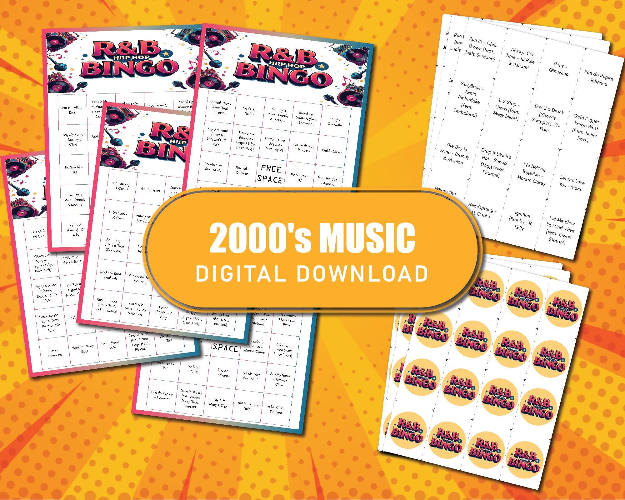 R&B Music Hits Bingo, Hip Hop Music Bingo, Ladies Night Singo, Rnb and ...