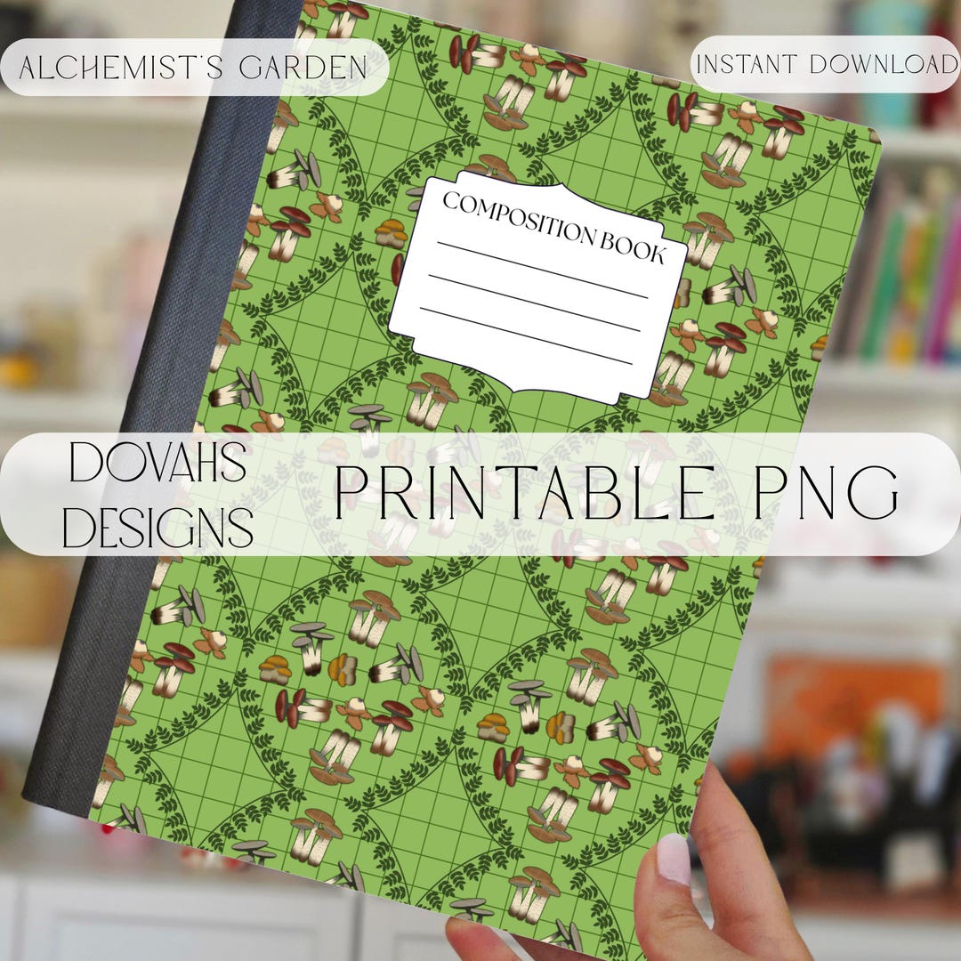 Printable Composition Notebook Cover PNG | Fantasy Mushrooms | Digital ...