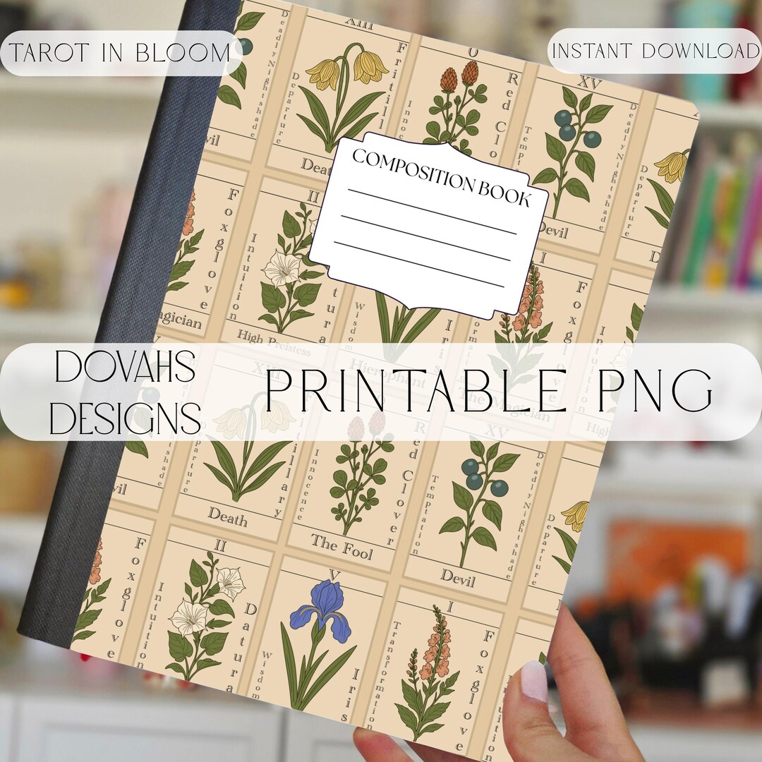 Printable Composition Notebook Cover PNG | Floral Tarot Cards | Digital ...