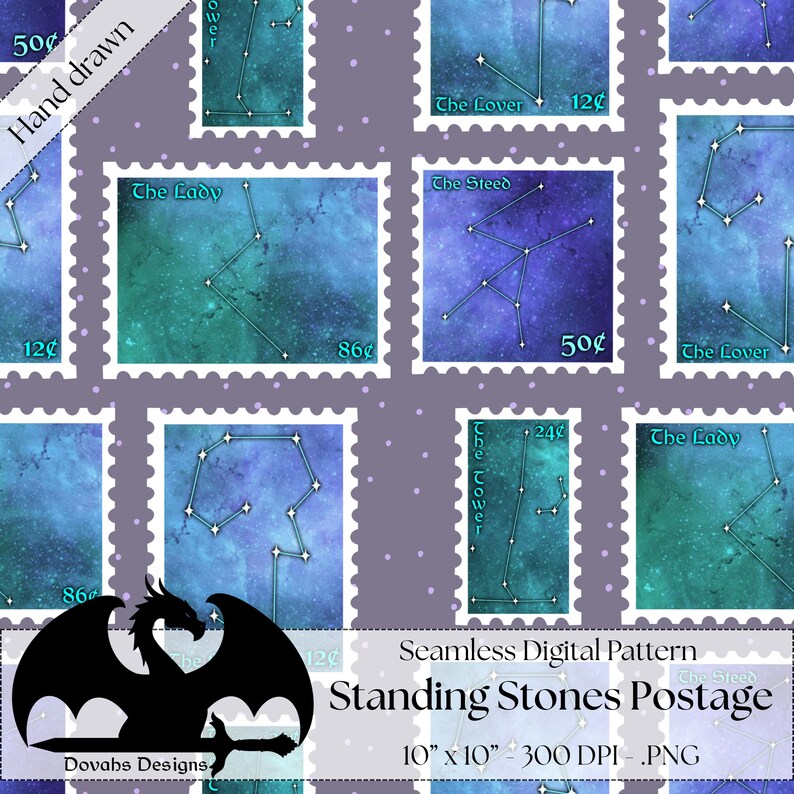 Fantasy Celestial Postage Stamps Seamless File Constellation Pattern ...