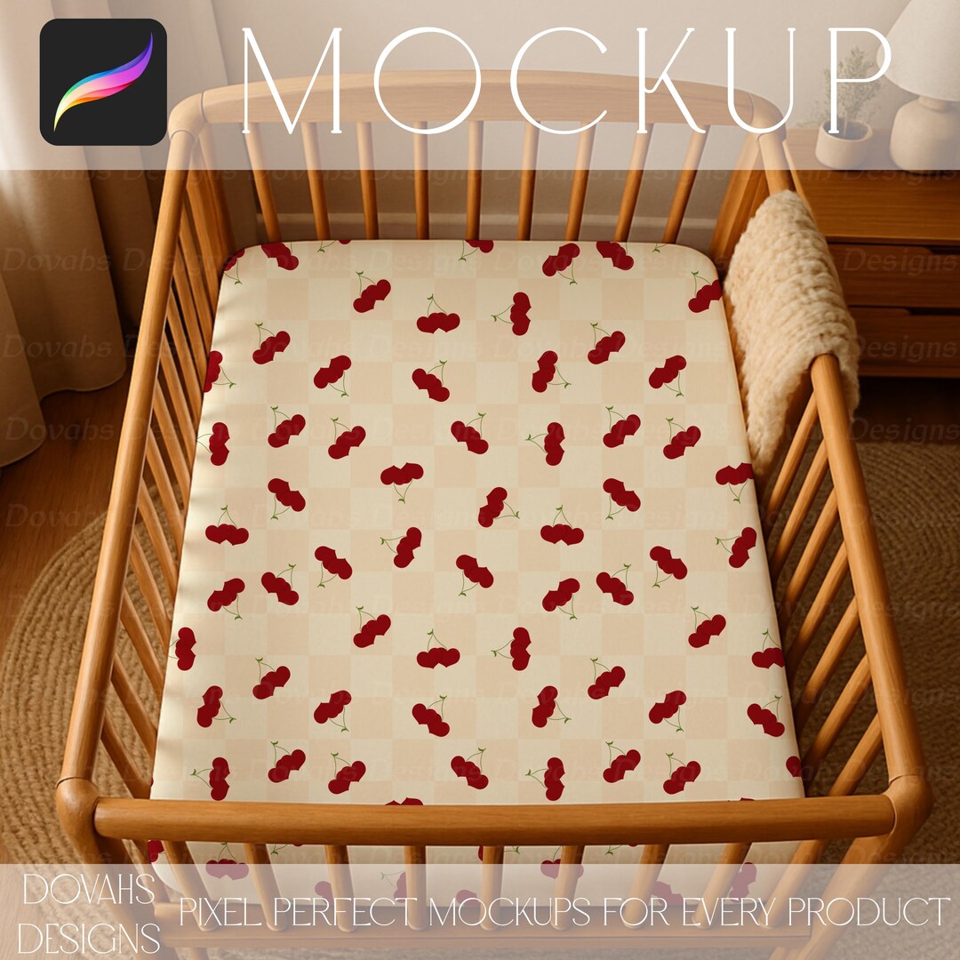 Baby Crib Sheet Mockup for Procreate | Neutral Nursery Sheet Pattern ...