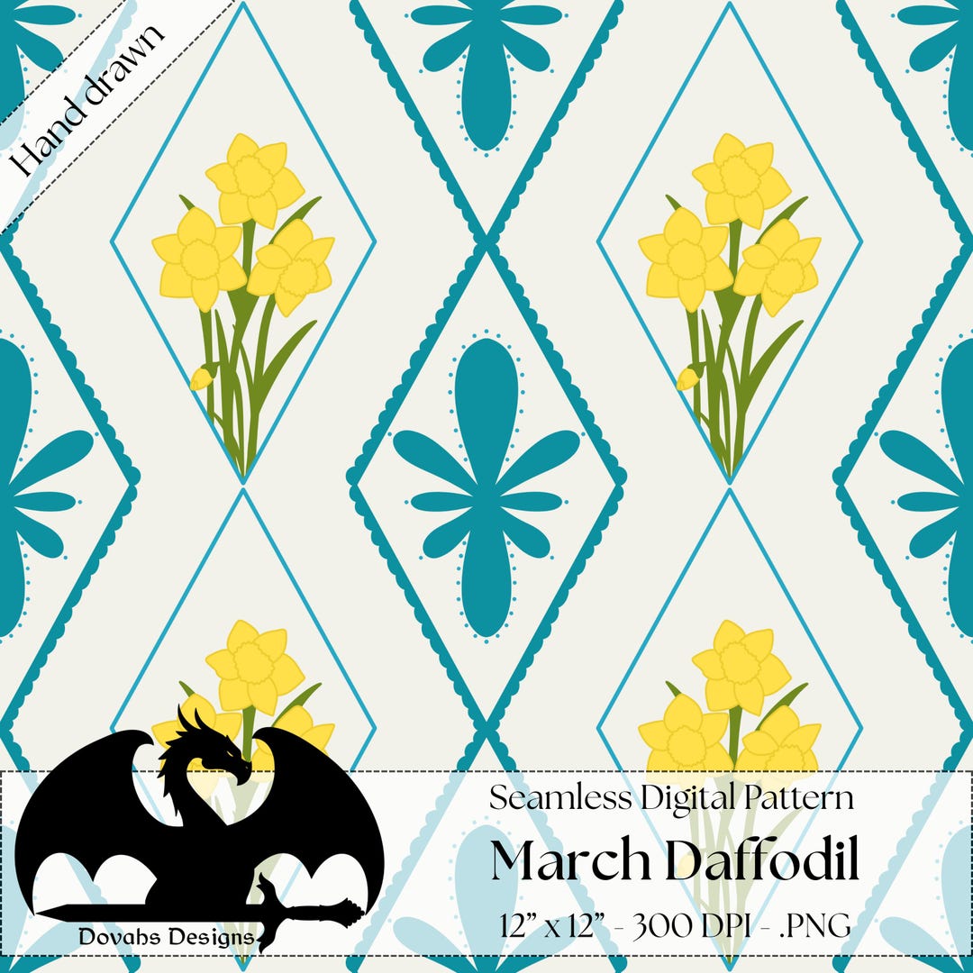 March Daffodil Birth Flower Seamless Pattern | Floral Repeat Pattern ...