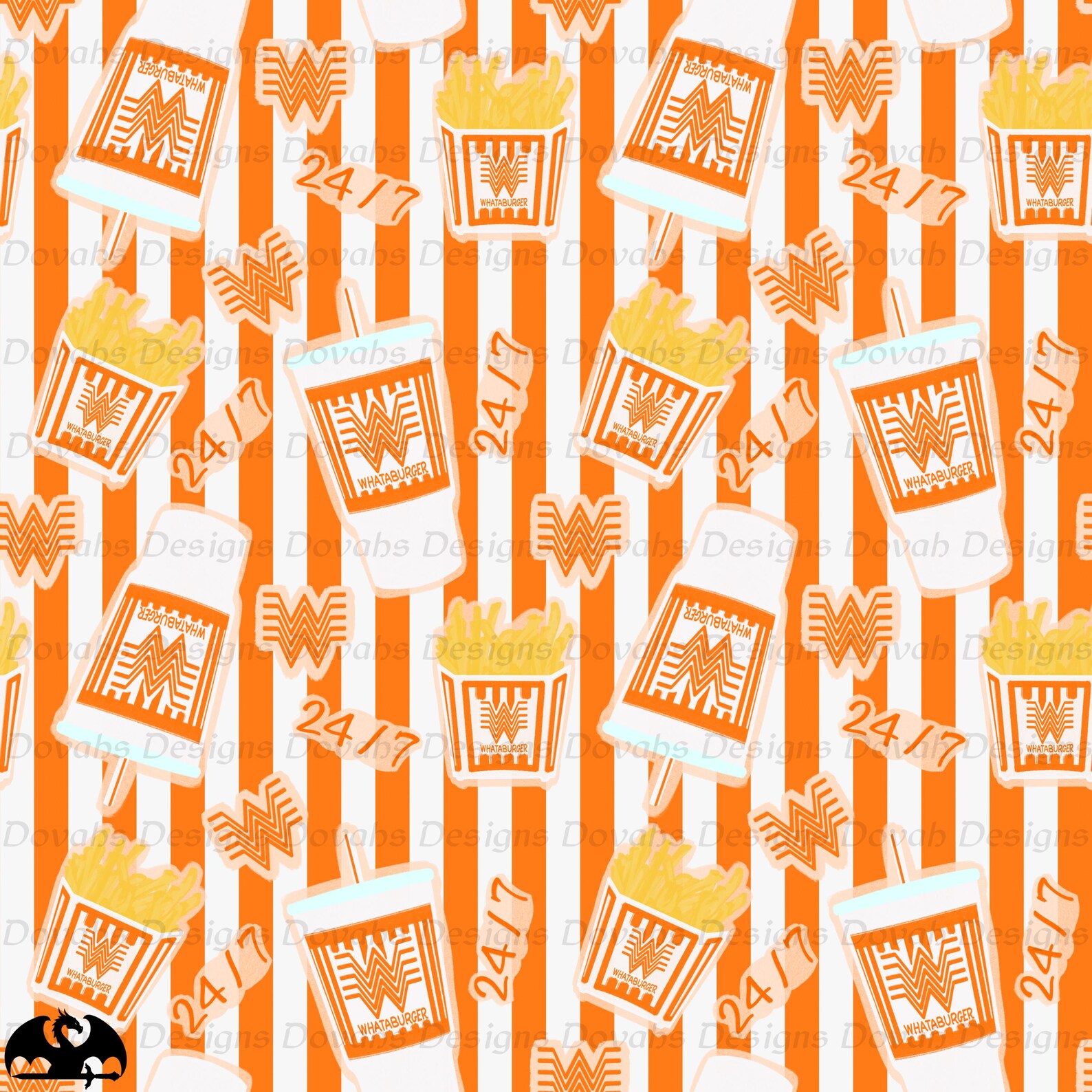 Whataburger Inspired Seamless File Fries Digital Pattern Repeating ...