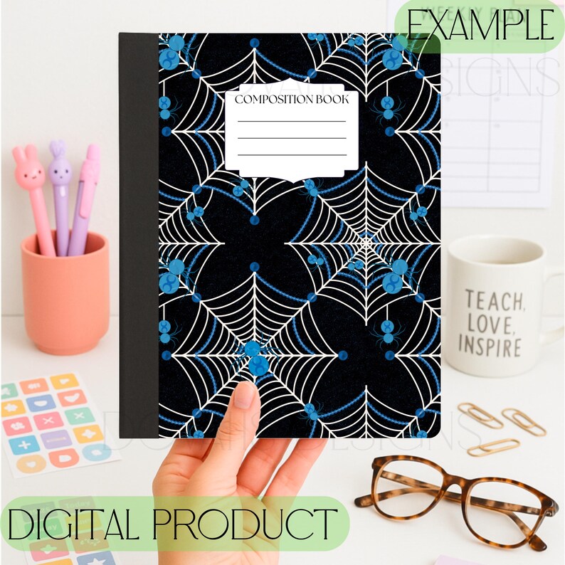 Printable Composition Notebook Cover PNG | Pearl Spiders and Cobwebs ...