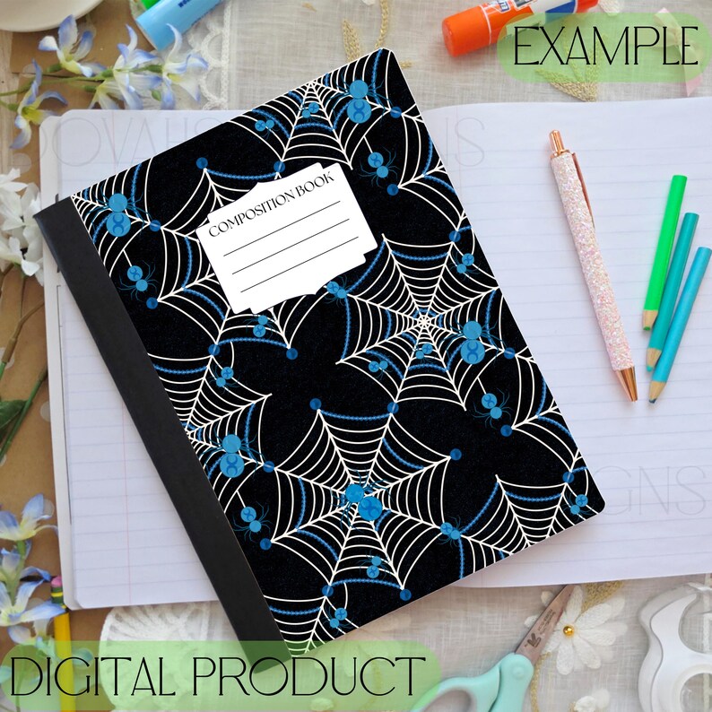 Printable Composition Notebook Cover PNG | Pearl Spiders and Cobwebs ...