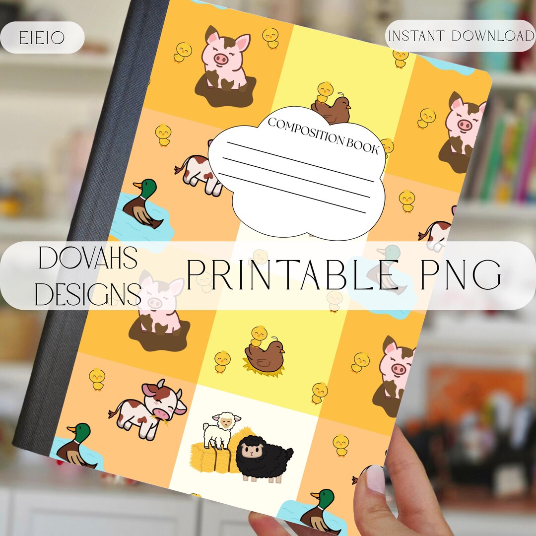 Printable Composition Notebook Cover PNG | Nursey Rhyme Farm Animals ...