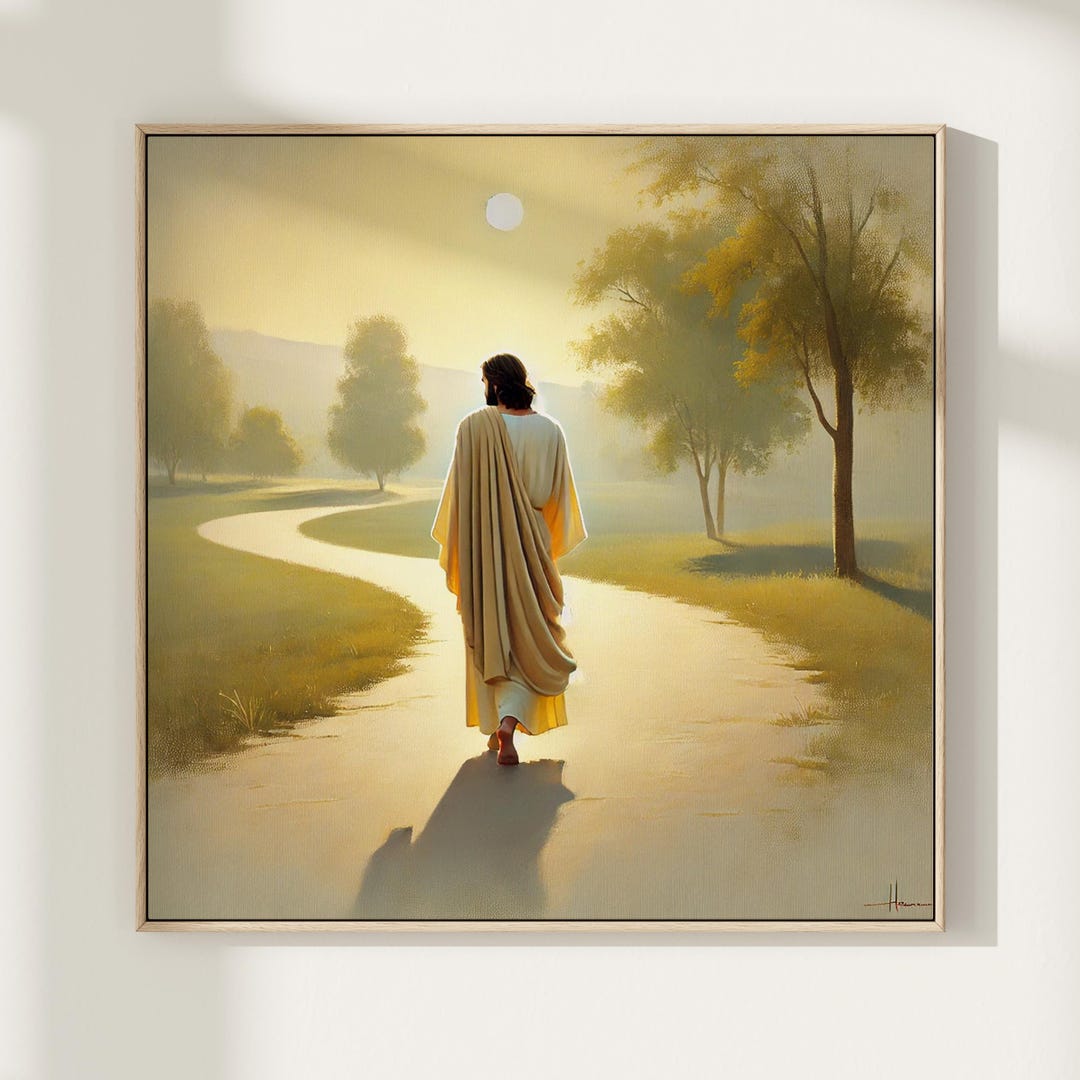 Jesus Walking the Path Watercolor Painting, Jesus Waking to the Light ...