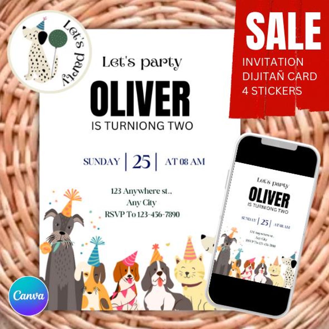 Dog Birthday Invitation, Puppy Pawty Invitation, Dog Themed Birthday ...