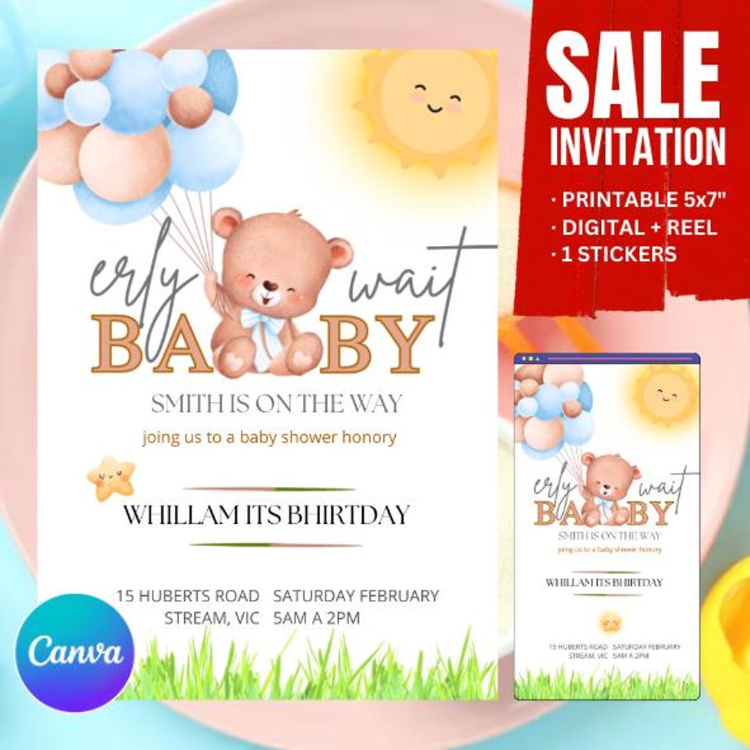 Editable Neutral Bear Theme Baby Shower, With This Pack You Can Convey ...